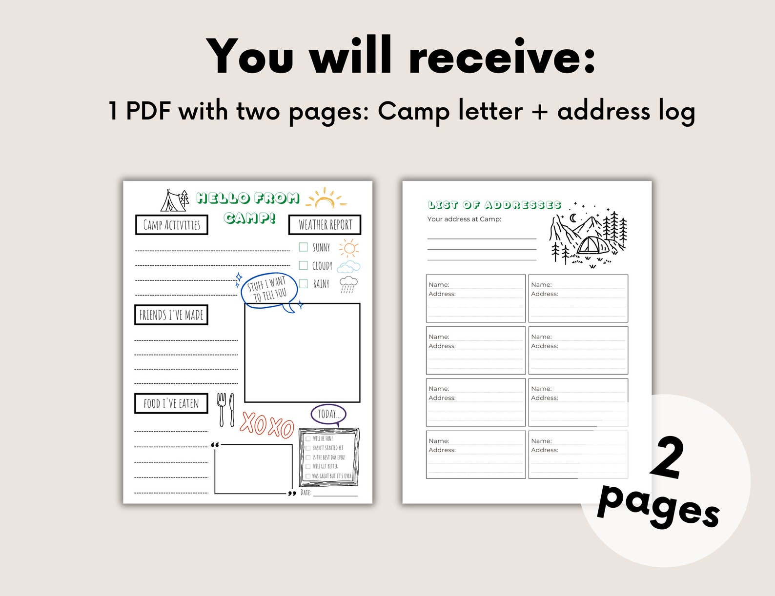 Printable Camp Letter, Away Camp, Camper Essentials, Instant Download ...