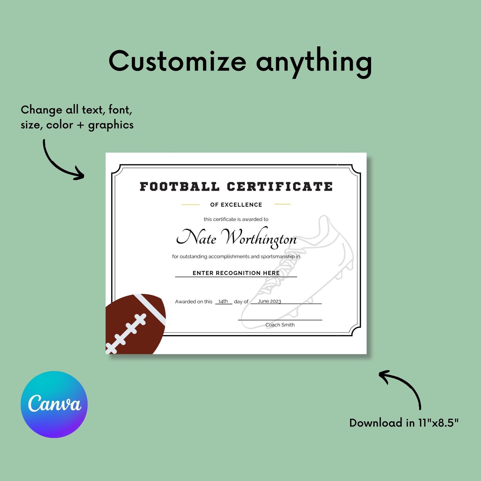 Editable Football Certificate Template, Instant Download, End of Season ...