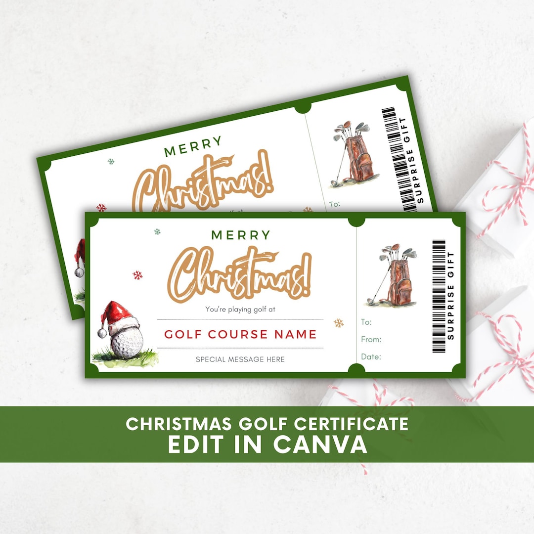 Golf Gift Certificate Editable Template, Christmas Golf Trip Surprise ...
