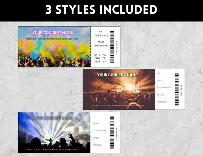 Printable Concert Ticket Template EDITABLE Surprise Concert - Etsy