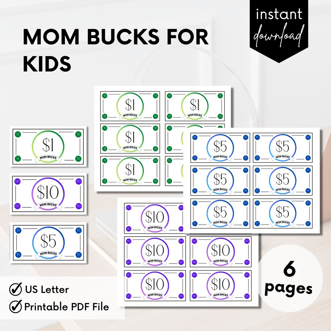 Mom Bucks Printable, Behavior Bucks, Chore Bucks, Allowance Play Money ...