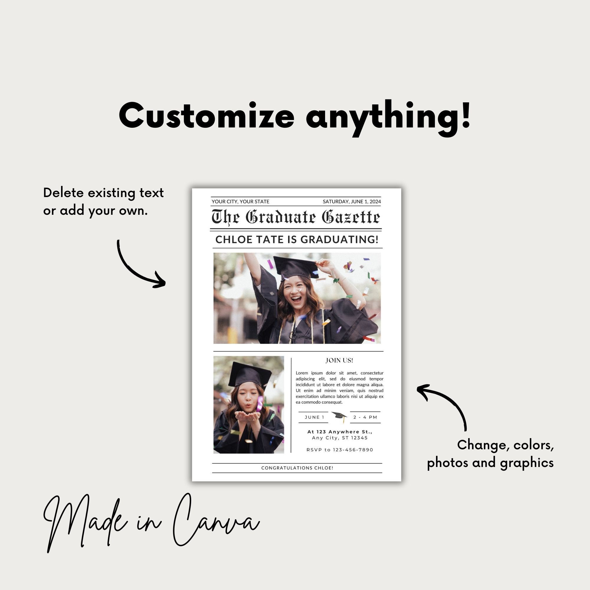 Newspaper Graduation Party Invite, Graduation Announcement Template ...