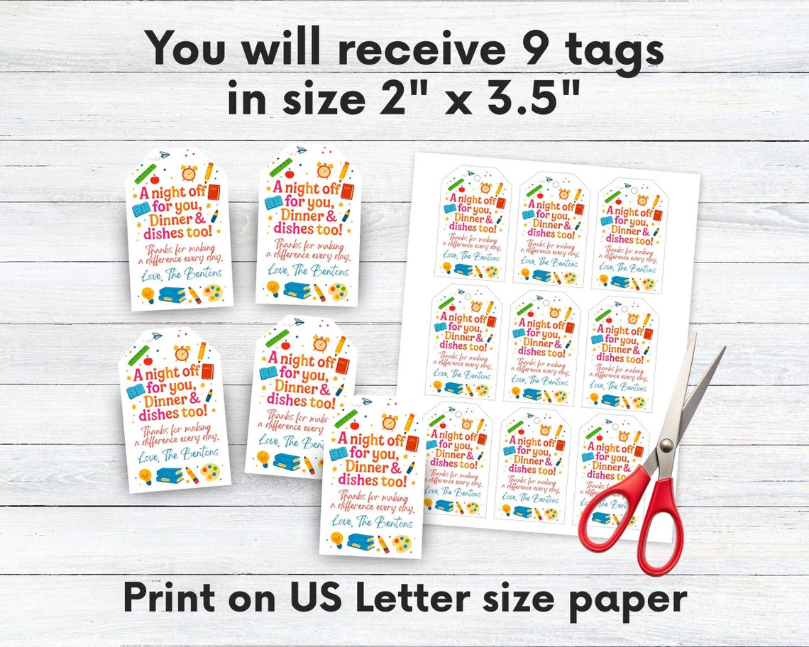 Dinner and Dishes on Us Printable Gift Tag, Editable Template for ...