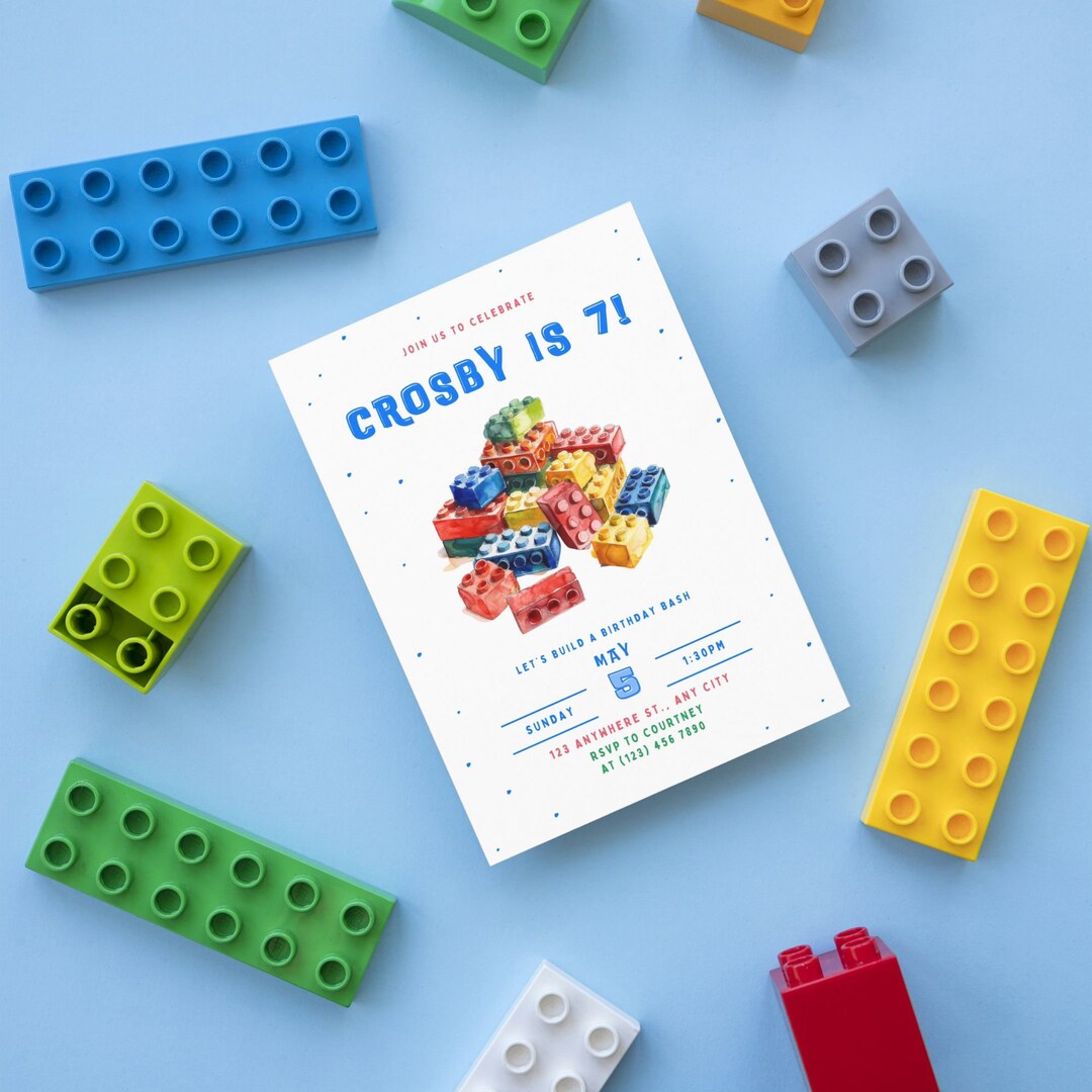 Building Blocks Birthday Invitation Template, Bricks Invite, Building ...