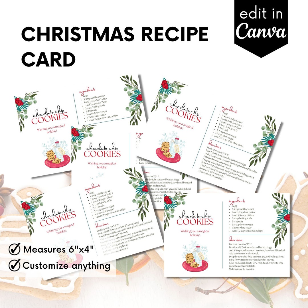 Editable Christmas Recipe Card, Simple Recipe Card, Holiday Recipe ...