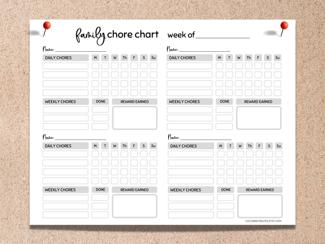 Family Chore Chart Chore Chart Printable Chore Chart for - Etsy