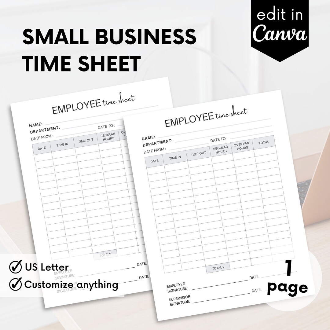 Small Business Time Sheet, Employee Time Sheet, Time Sheet Template ...