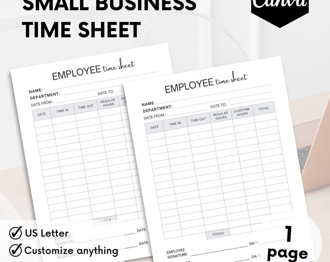 Monthly Employee Timesheet Fillable and Printable PDF Digital Download Files US Letter Size ...