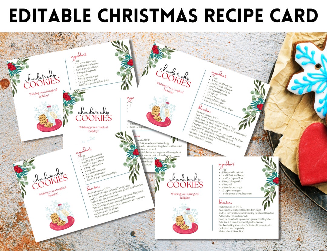 Editable Christmas Recipe Card Simple Recipe Card Holiday - Etsy