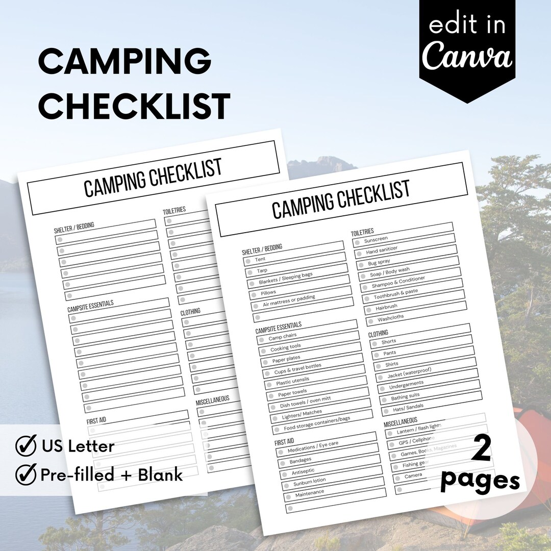 Editable Camping Checklist, Template Canva, Camp List, Printable ...