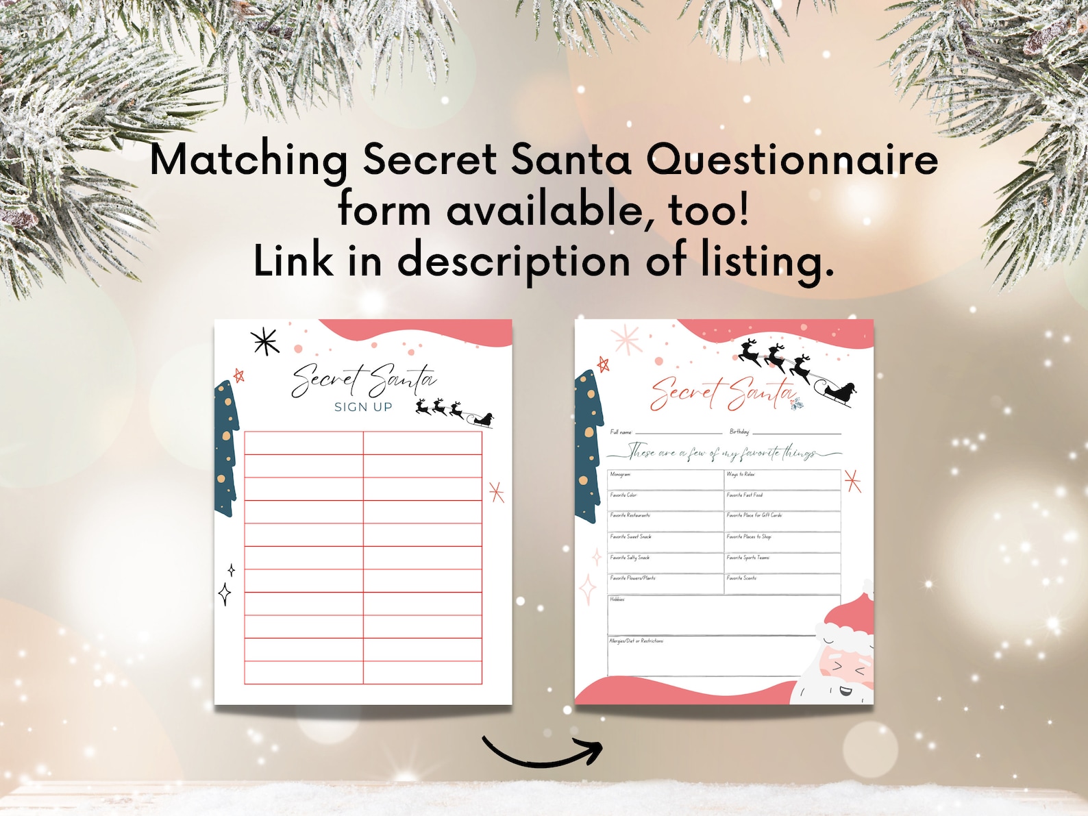 Secret Santa Sign up Sheet Christmas Gift Exchange Sign up - Etsy