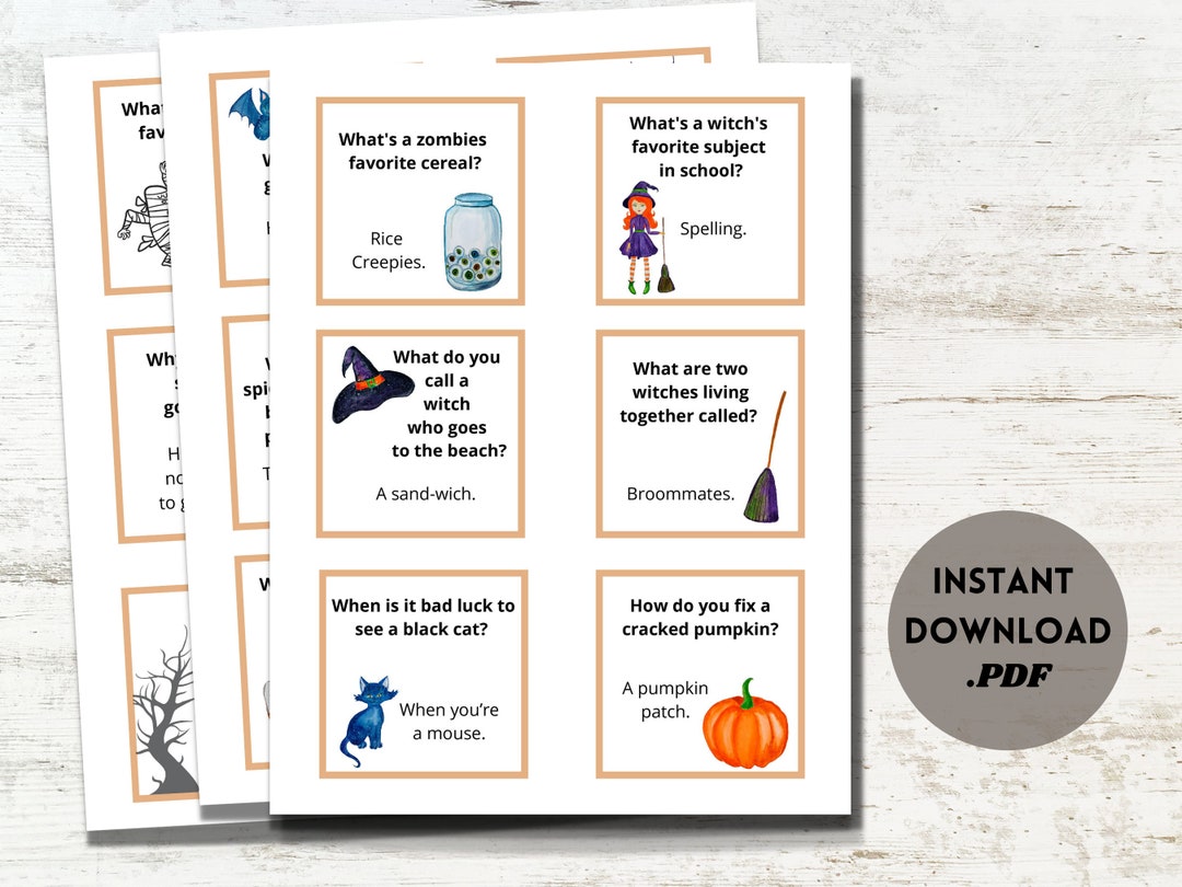 Halloween Lunch Box Jokes, Printable Lunch Box Notes, Kids Joke Cards ...