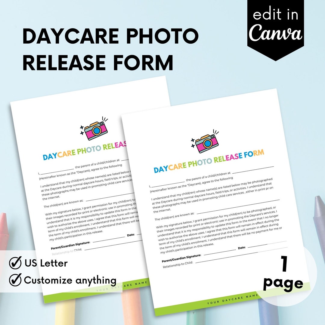 Daycare Photo Release Form, School Media Release Form, Photo Permission ...