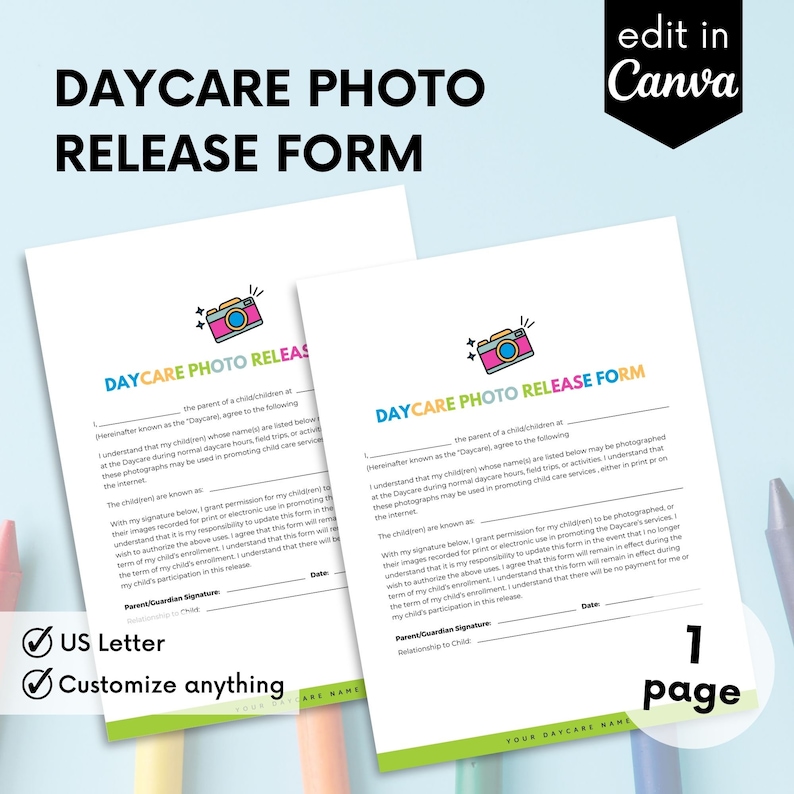 Daycare Photo Release Form, School Media Release Form, Photo Permission ...