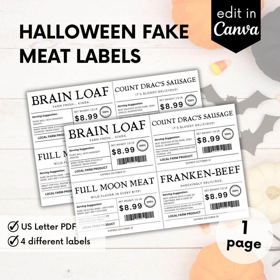 Meat Labels for Halloween, Editable Fake Meat Stickers, Printable ...