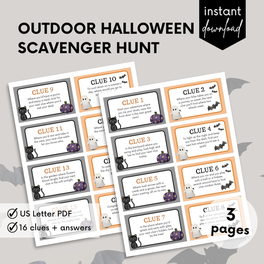 Printable Halloween Scavenger Hunt, Printable for Kids, Fall Party Game ...