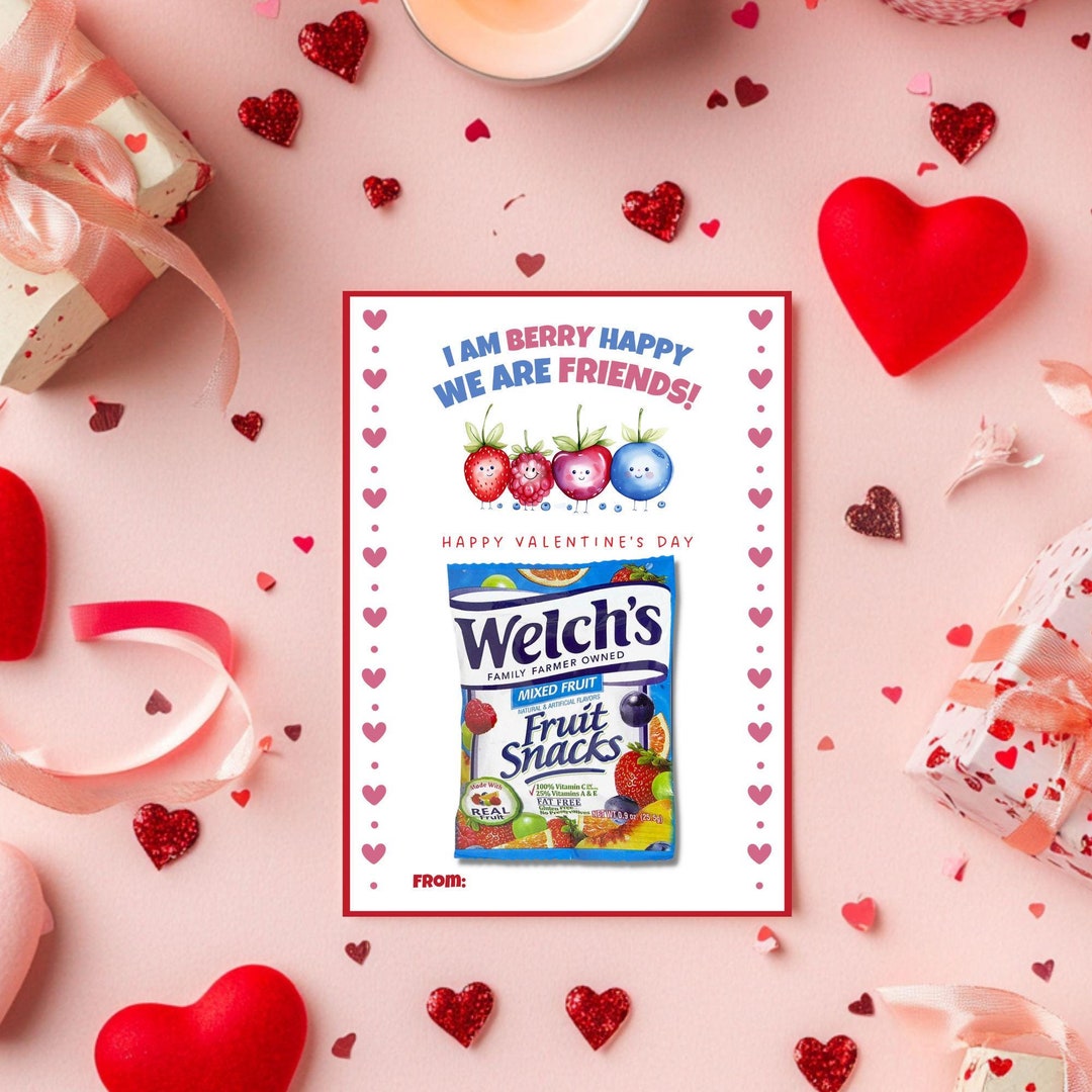 Valentine Cards for Fruit Snacks, Printable Kids Classroom, Berry ...