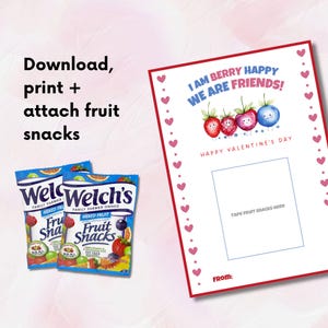 Valentine Cards for Fruit Snacks, Printable Kids Classroom, Berry ...
