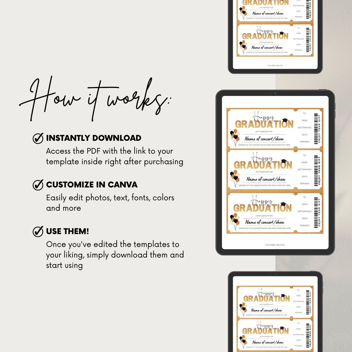 Graduation, Digital Tickets, Event Ticket Template, Printable Event ...