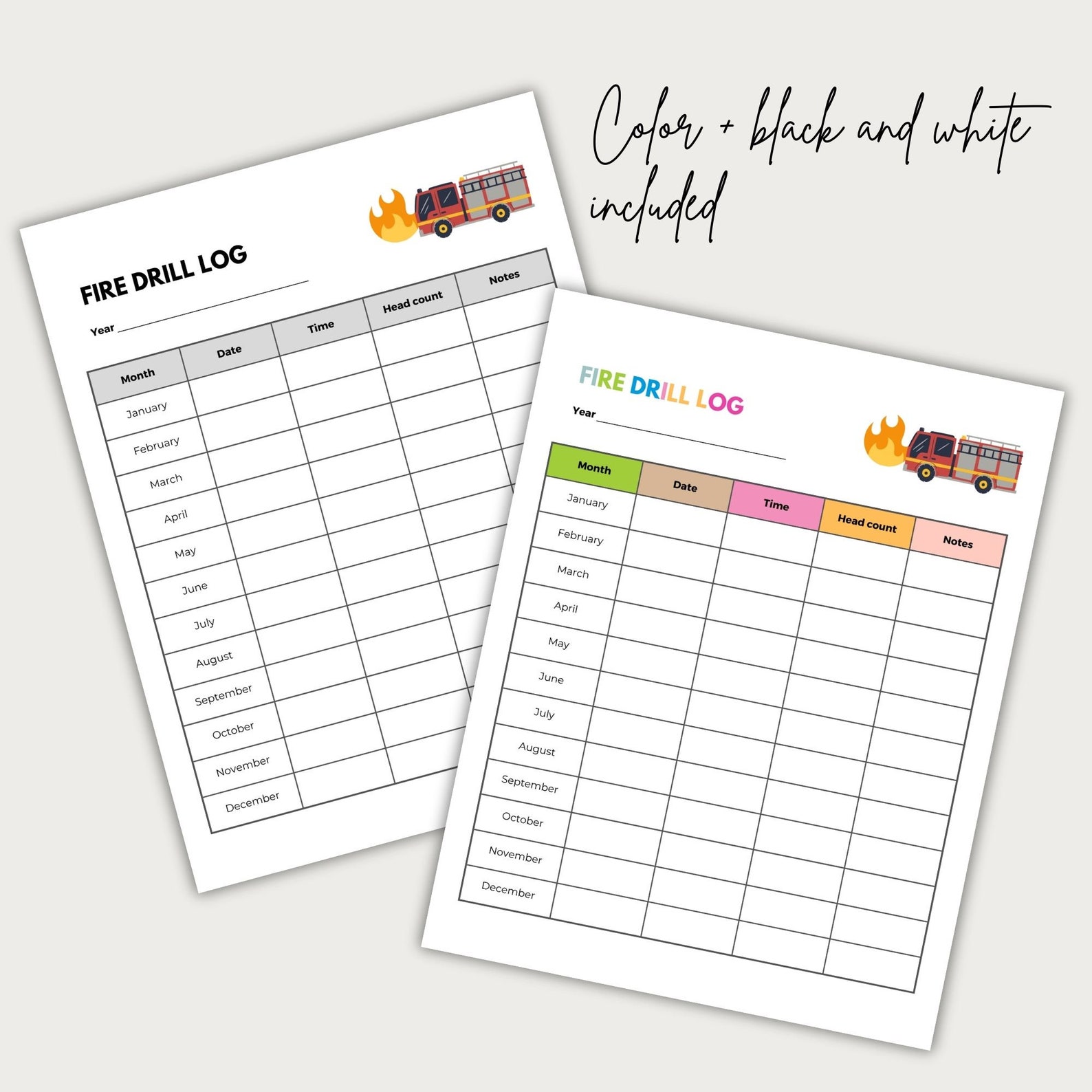 Fire Drill Log, Fire Drill Practice, Fire Alarm Log, Daycare Fire Drill ...