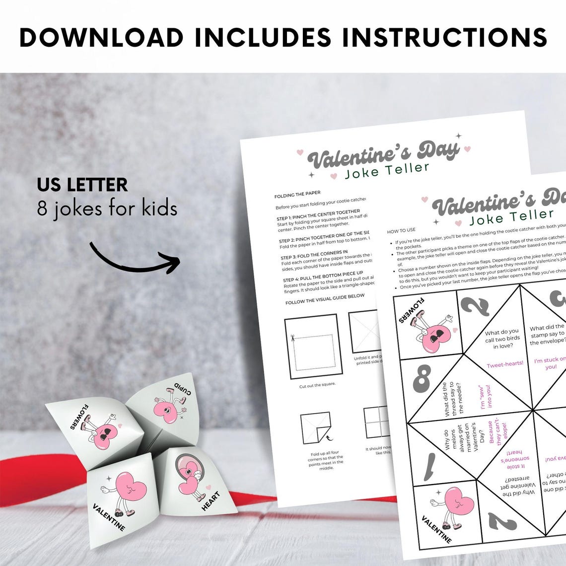 Cootie Catcher Valentine - Printable Kids Joke Teller - Fun Classroom ...