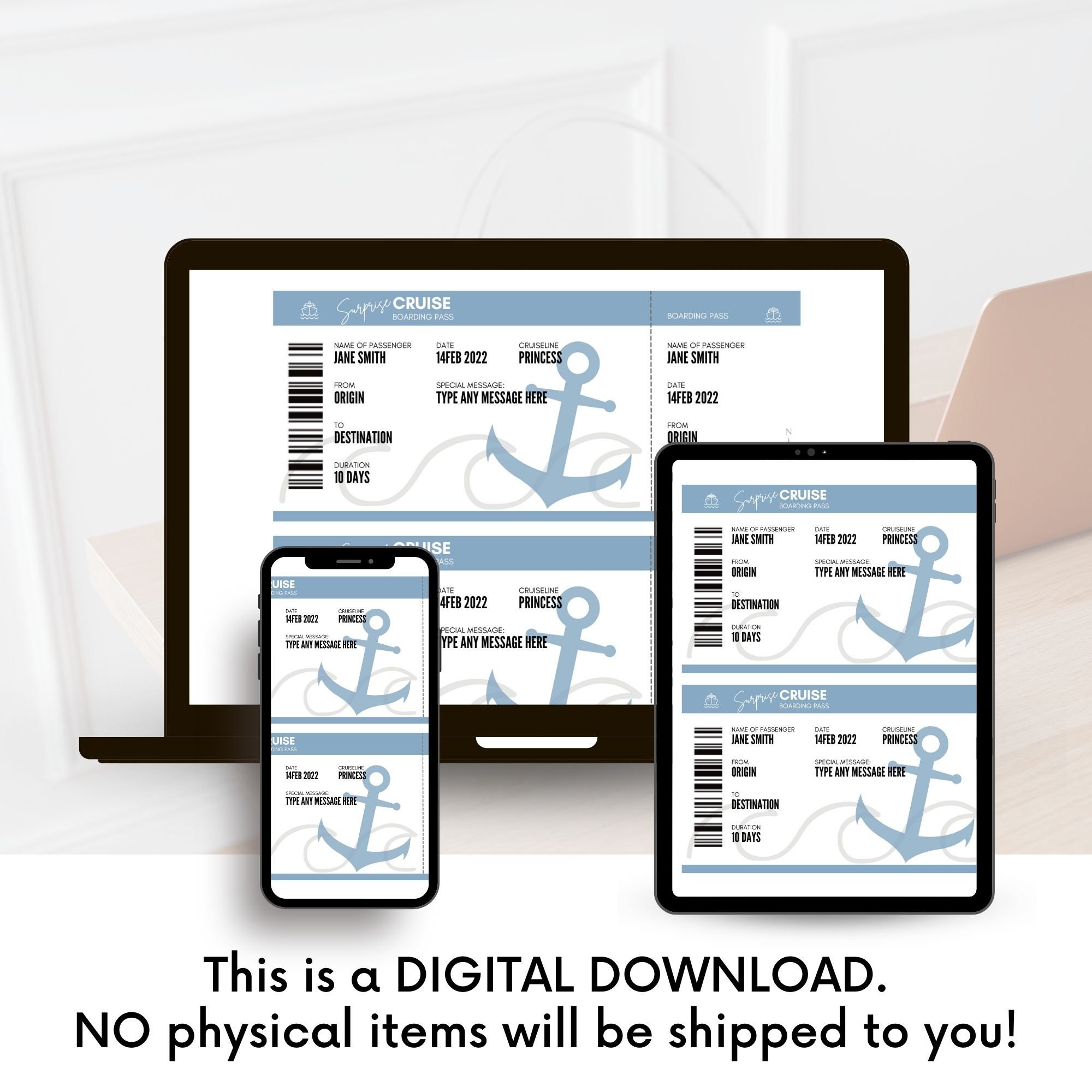 Instant Download, Cruise Boarding Pass Ticket, Printable Cruise Ticket ...