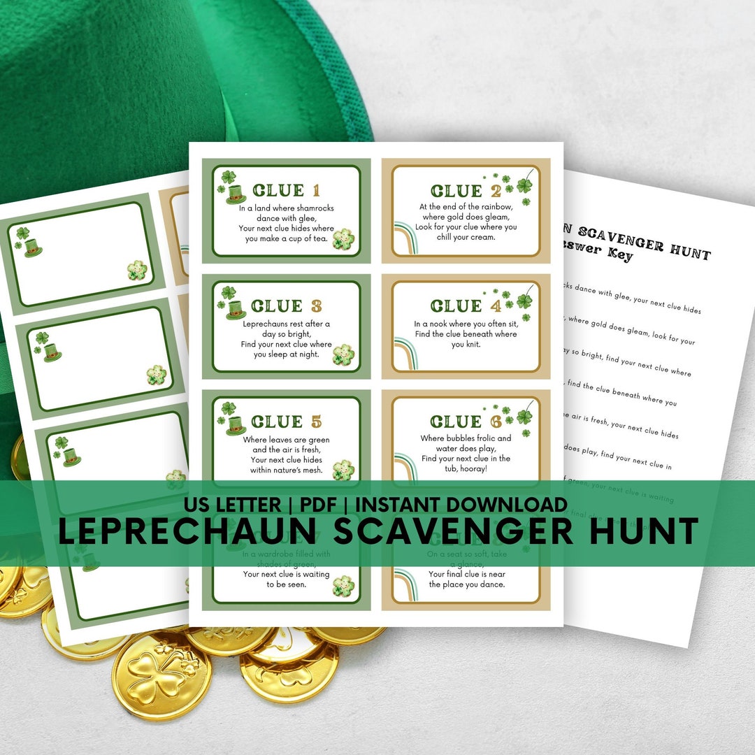 Leprechaun Scavenger Hunt, Pot of Gold, Saint Patrick's Day Scavenger ...