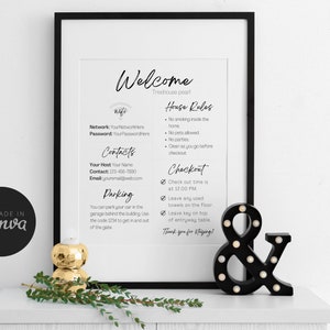 Vacation Rental Printable, Signs Rental Home, Wifi Sign, 1 Page Airbnb ...