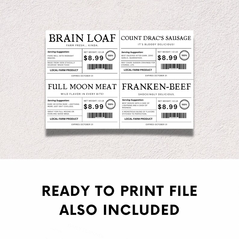 Meat Labels for Halloween, Editable Fake Meat Stickers, Printable ...