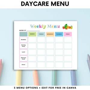 Home Daycare Meal Planner, Editable Daycare Meal Planner, Daycare ...