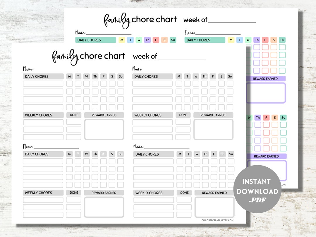 Family Chore Chart, Chore Chart Printable, Chore Chart for Kids, Chore ...