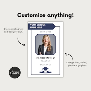 Teacher Id Card Template, Custom Kid Id Card, ID Badge Template, Canva ...