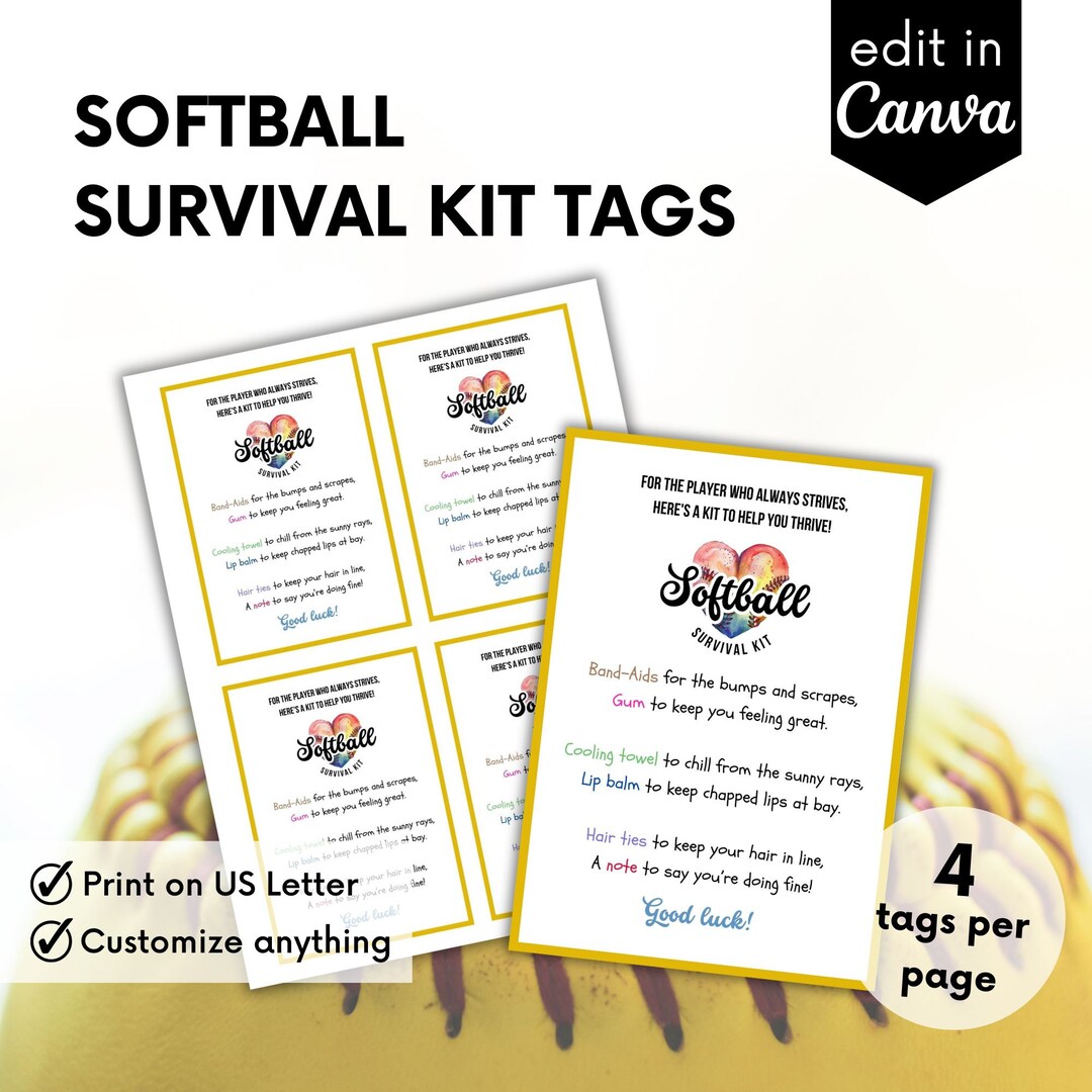 Softball Treat Tags, Softball Gifts Printable, Softball Gift Printable ...