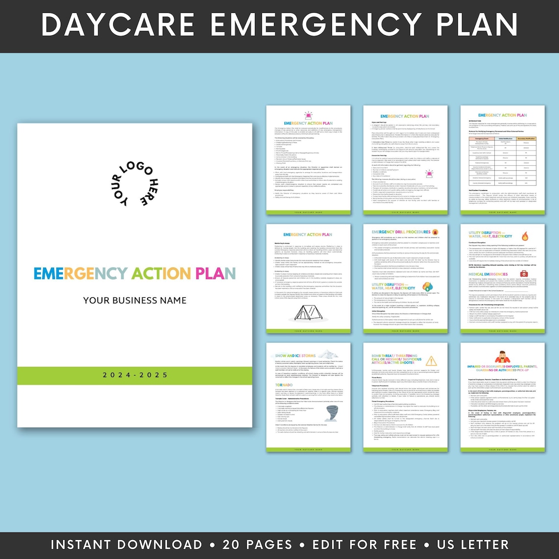 Daycare Emergency Plan, Childcare Emergency Plan Template, Emergency ...