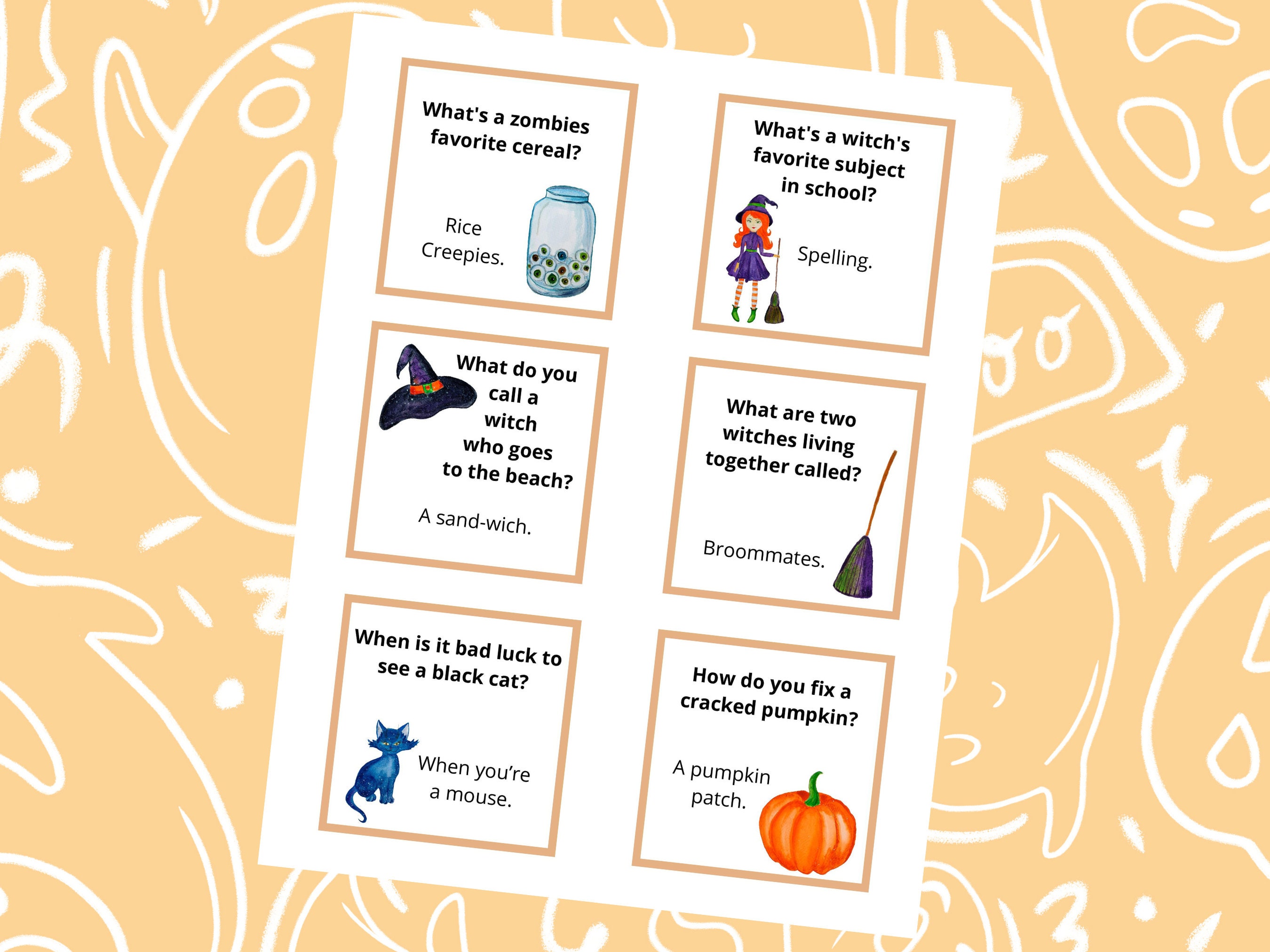 Halloween Lunch Box Jokes, Printable Lunch Box Notes, Kids Joke Cards ...