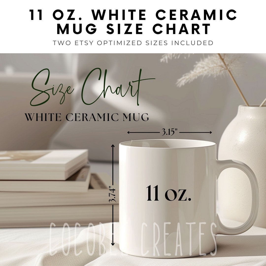 Mug Size Chart, Coffee Mug Mockup, Printify Mug Mockup, Mug Size Mockup ...