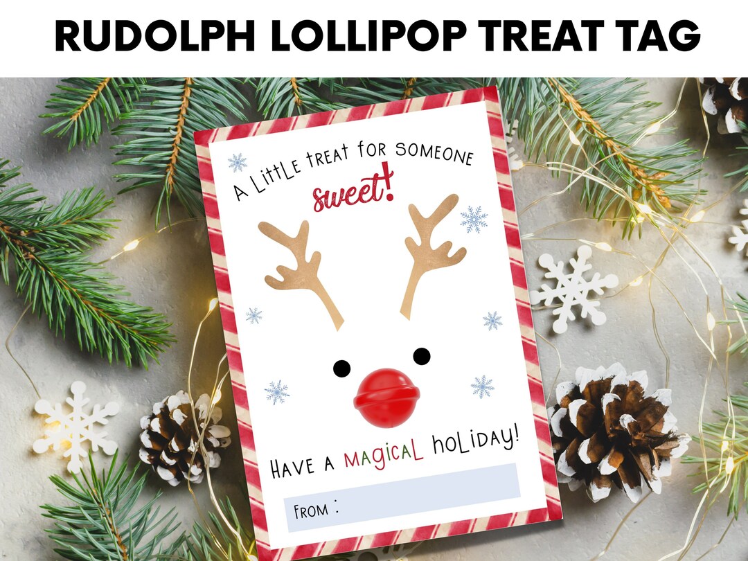 Rudolph Lollipop Christmas Printable, Reindeer Lollipop Tag, Rudolph ...