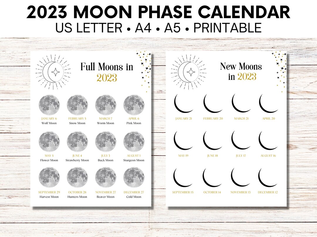 2023 Moon Phase Calendar, 2023 Moon Calendar, Lunar Calendar 2023, Moon ...