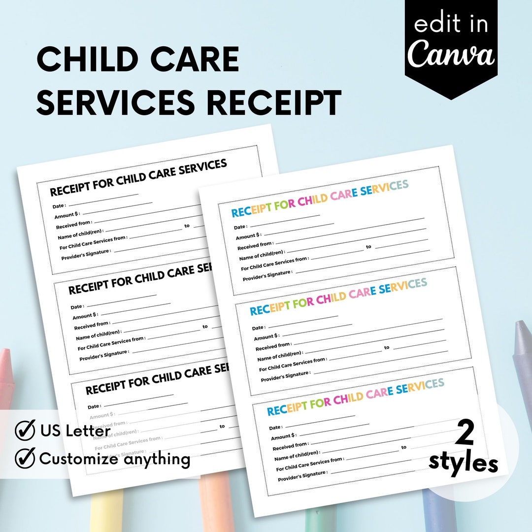 Daycare Receipt Printable, Printable Receipt for Child Care Services ...