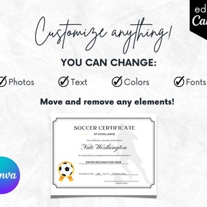 Soccer Certificate Template, Sports Certificate Editable, Achievement ...