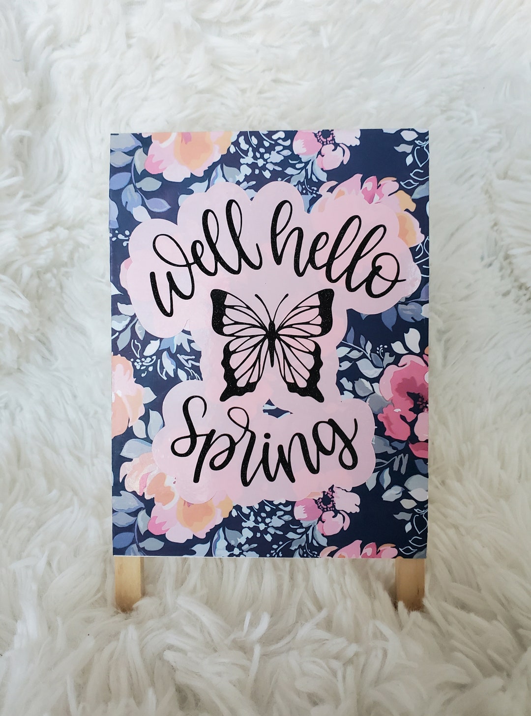 Well Hello Spring Floral Wooden Sign - Etsy