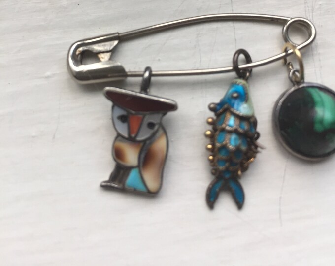 Group of 3 Vintage SS Enamel & Stone Charms - Etsy