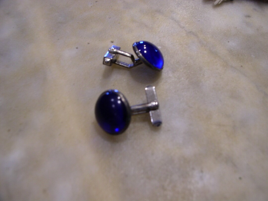 Swank Sterling Vintage Blue Glass Cuff Links - Etsy