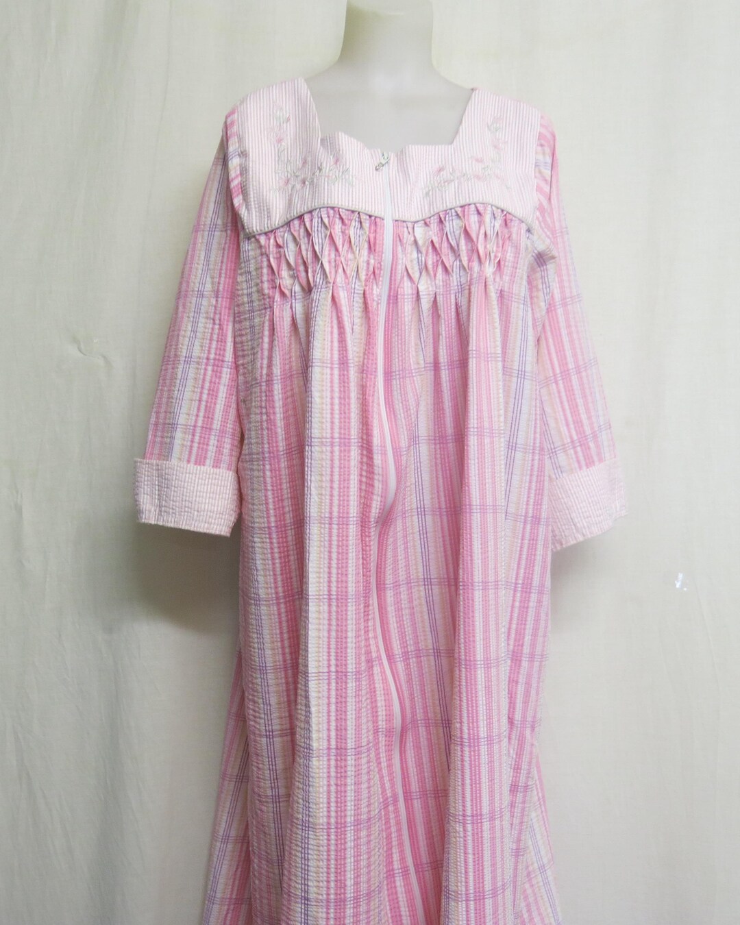 Cotton Seersucker Housecoat House Dress Seersucker Summer Robe 2XL Plus ...