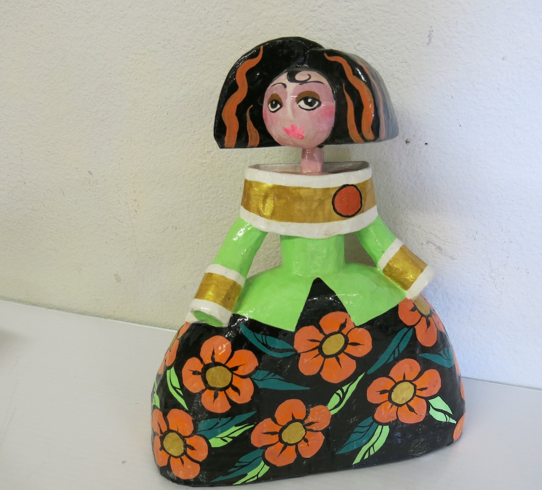 Paper Mache Woman Mod Paper Mache Jalisco Large Big Eye Girl - Etsy