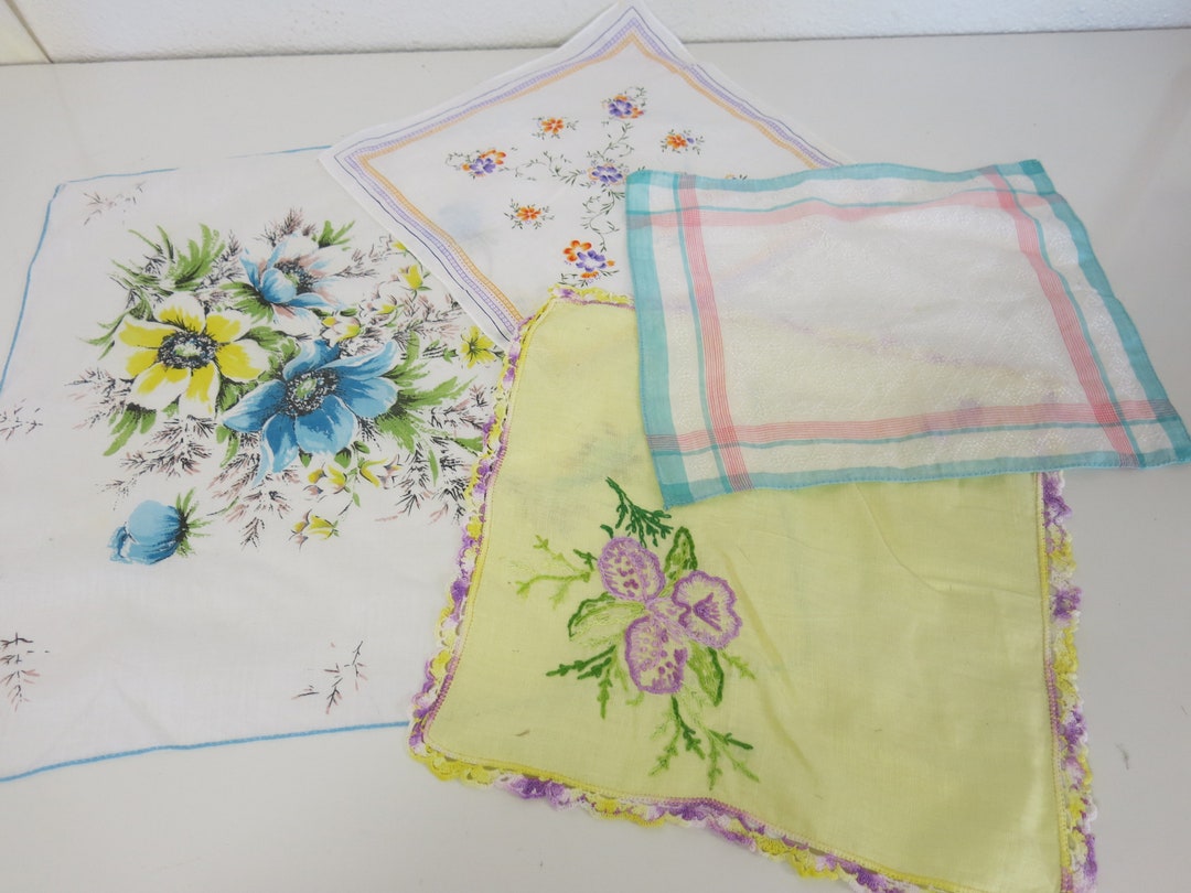 Old Fashioned Handkerchiefs Embroidery Crochet Set of 4 - Etsy