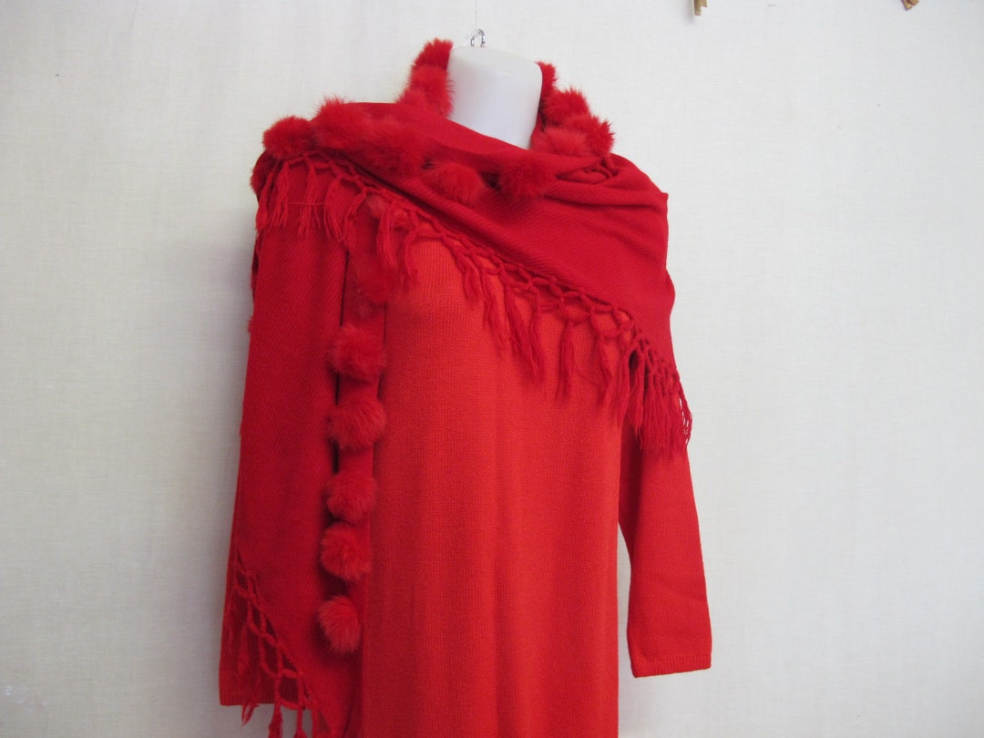 Red Angora Shawl Knit Shawl Red Shawl Angora Rabbit Fringe Shawl - Etsy