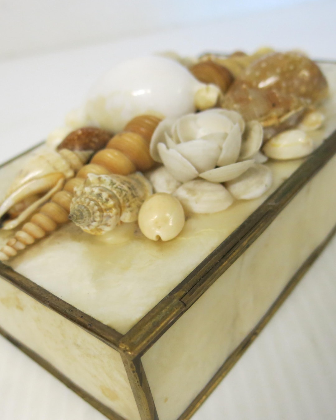 Capiz Shell Jewelry Box - Brass Hinged, Asian Design - Etsy