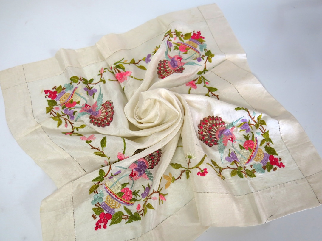 Antique Chinese Embroidered Silk Handkerchief Peacocks - Etsy