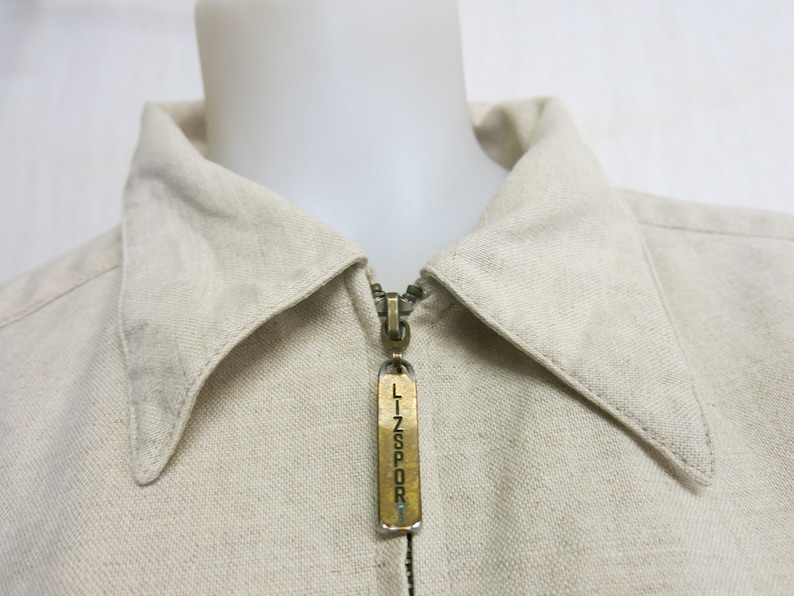 Summer Linen Jacket Cropped Blazer Large Liz Claiborne L Zipper Front ...